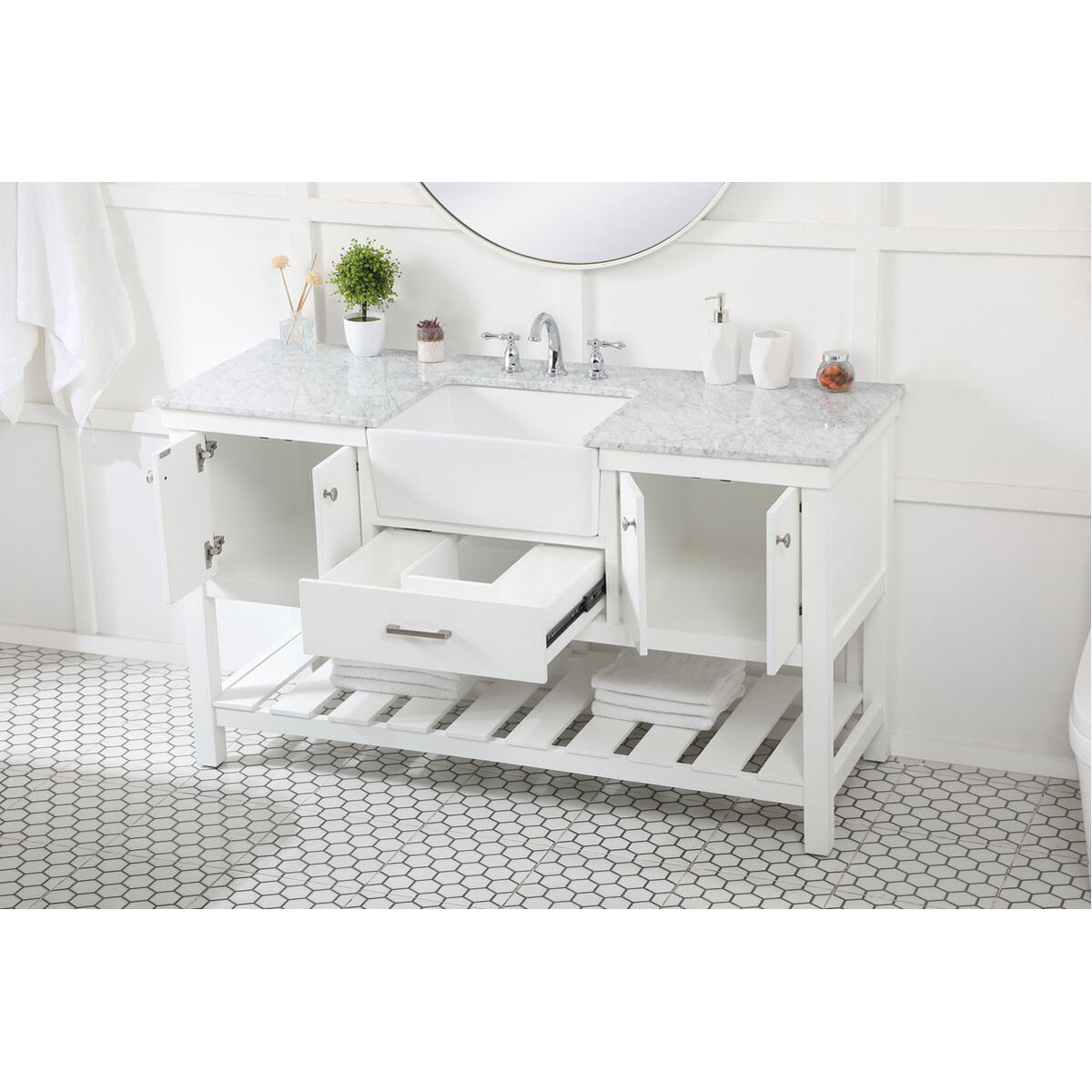 Elegant Lighting VF60160WH Clement 60 X 22 X 34 inch White Bathroom Vanity Cabinet